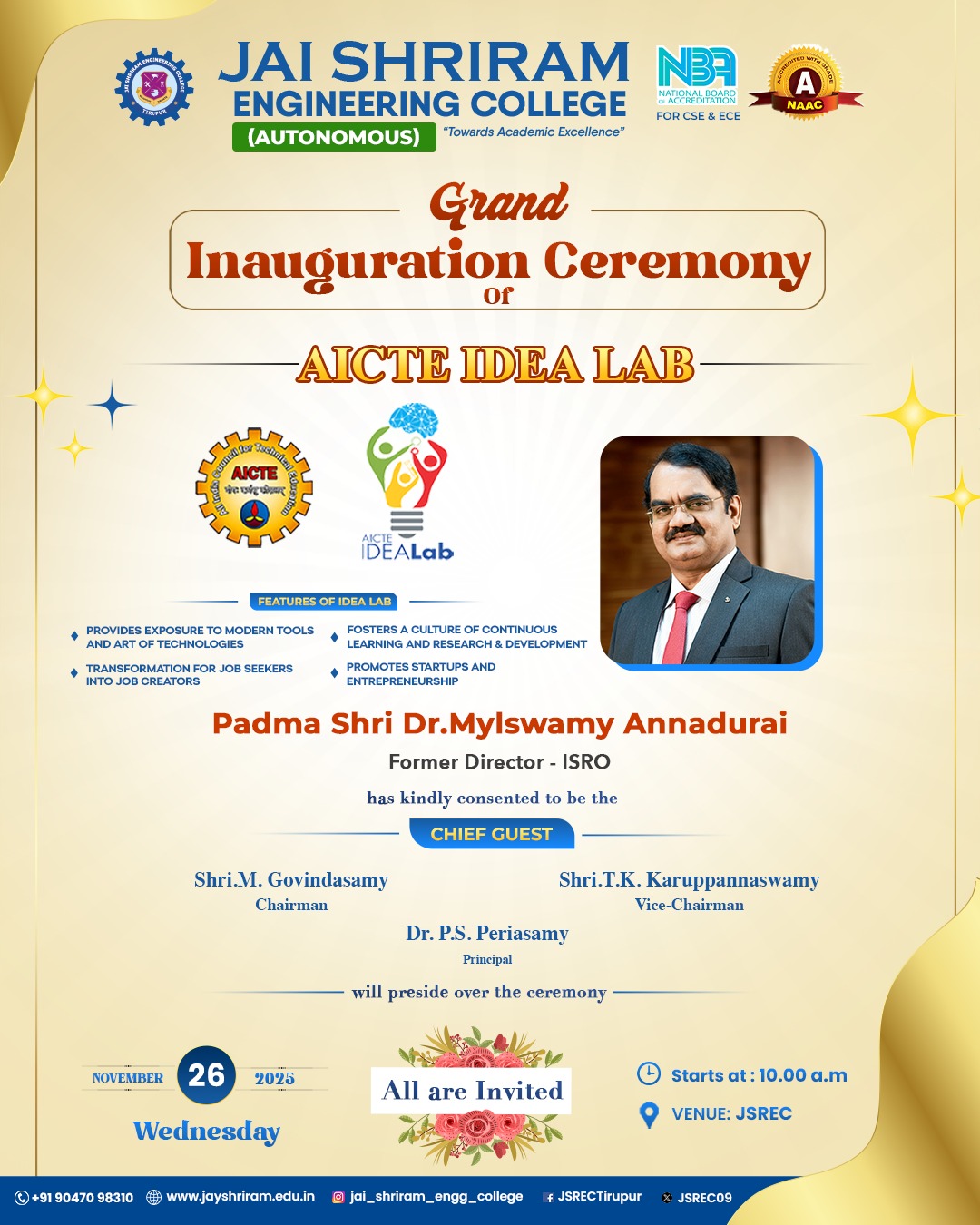 Grand Inauguration Ceremony of AICTE IDEA LAB - Jai Shriram Engineering ...